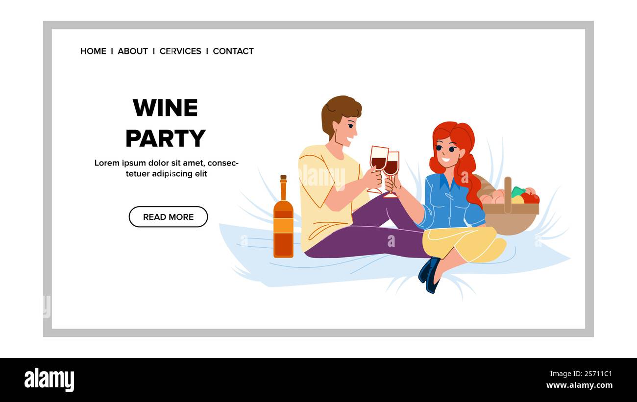 wine party vector. happy people, dinner restaurant, event drink, food ...