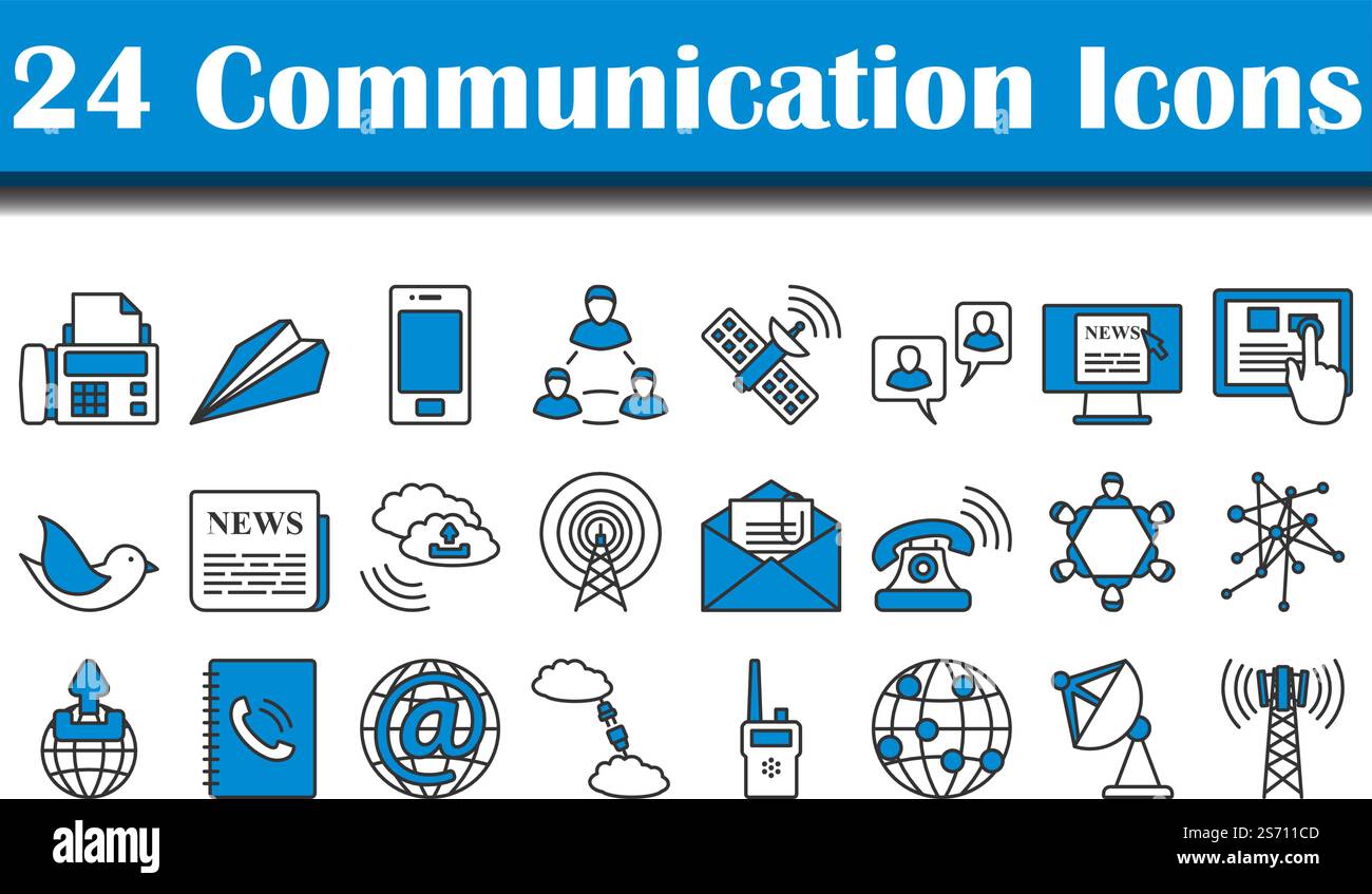 Communication Icon Set. Editable Bold Outline With Color Fill Design ...