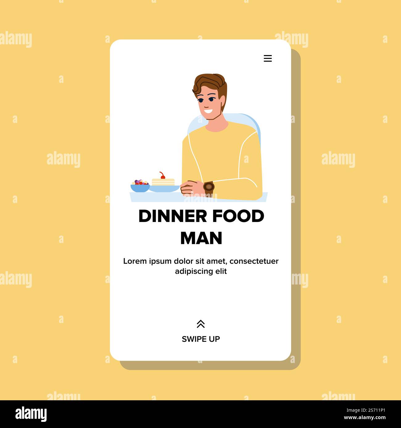 dinner food man vector. lunch happy, meal diet, lifestyle healthy ...