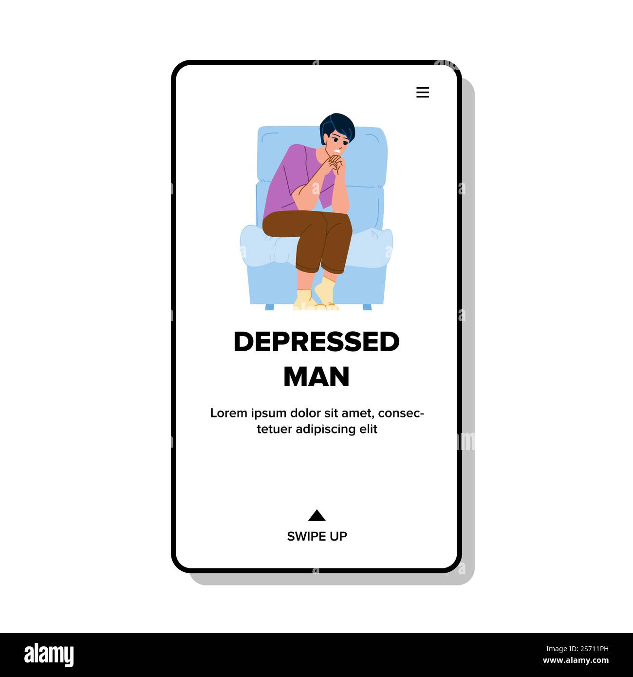 depressed man vector. sad stress, person young, lonely problem, despair ...
