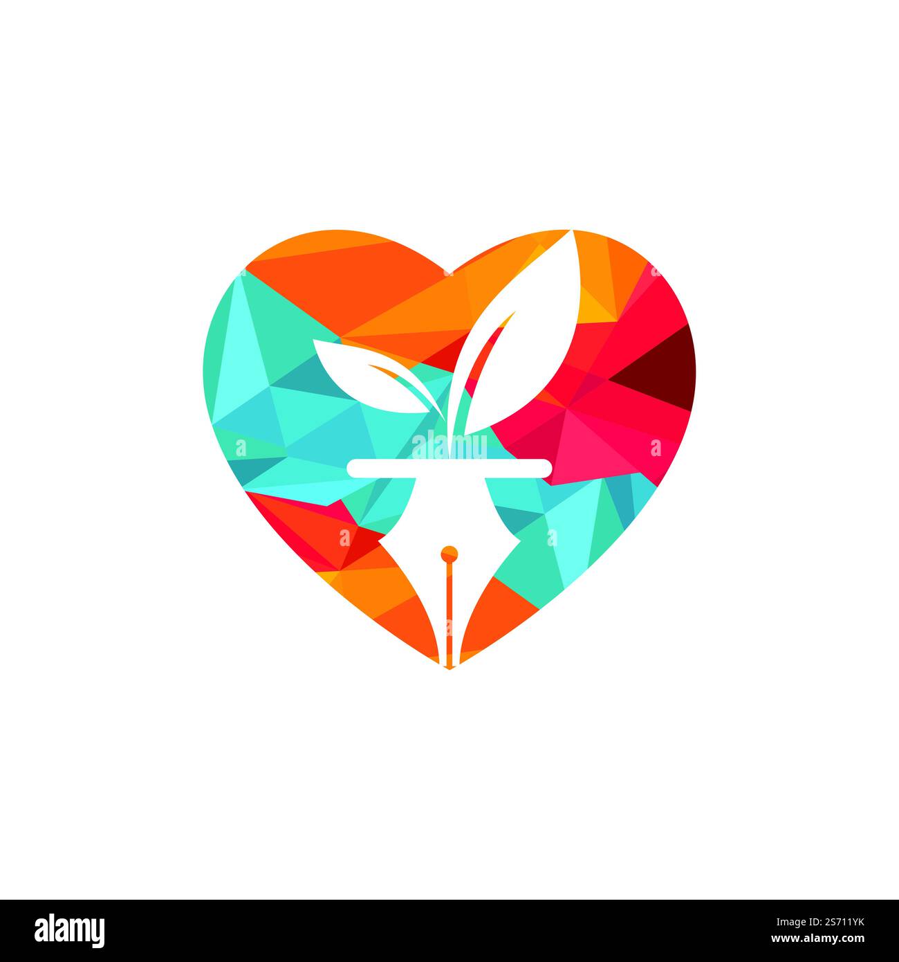 Leaf and pen logo design. Education and writer community Logo. Heart ...