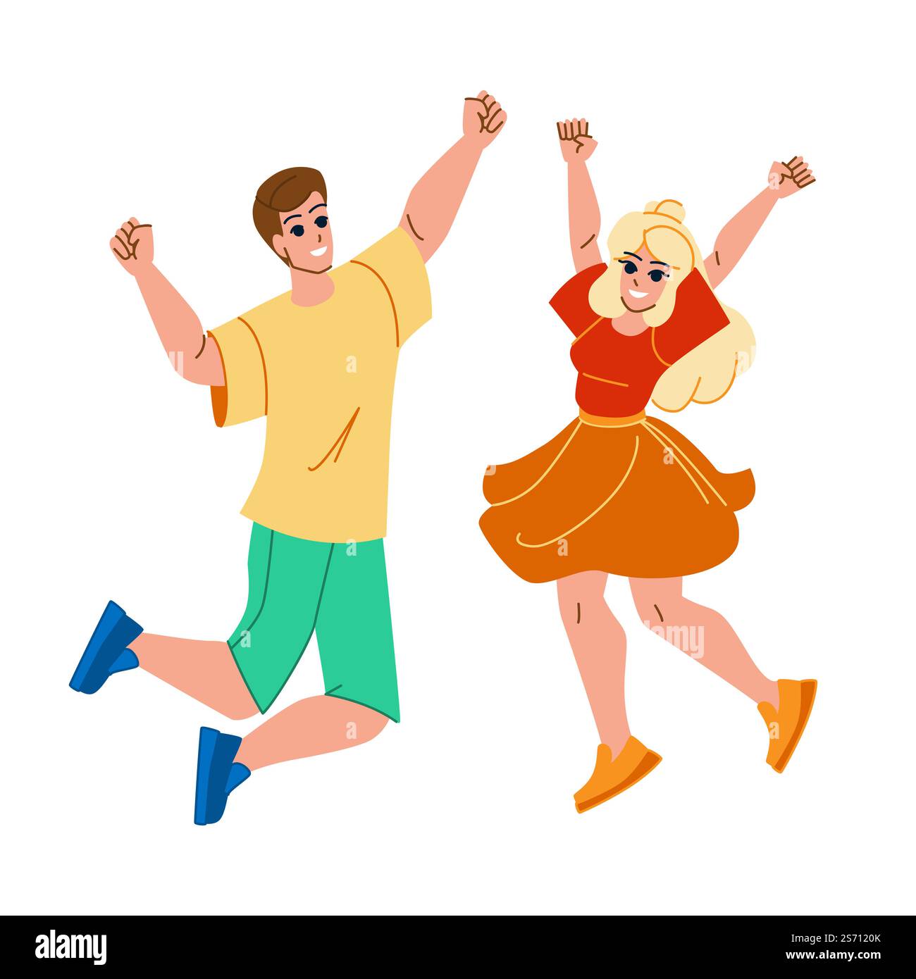 couple jumping vector. happy man woman, jump young, joy together, fun ...