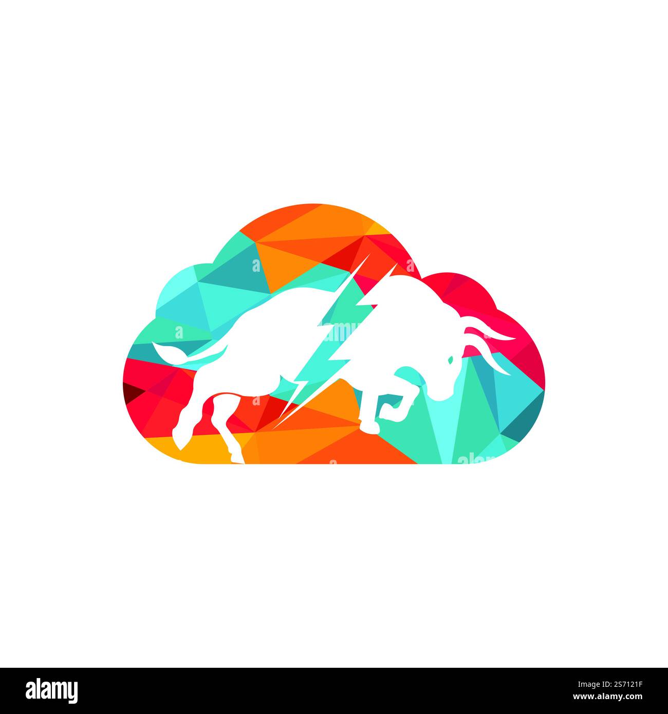 Bull with thunder and cloud logo design. Flash electric energy in bull ...
