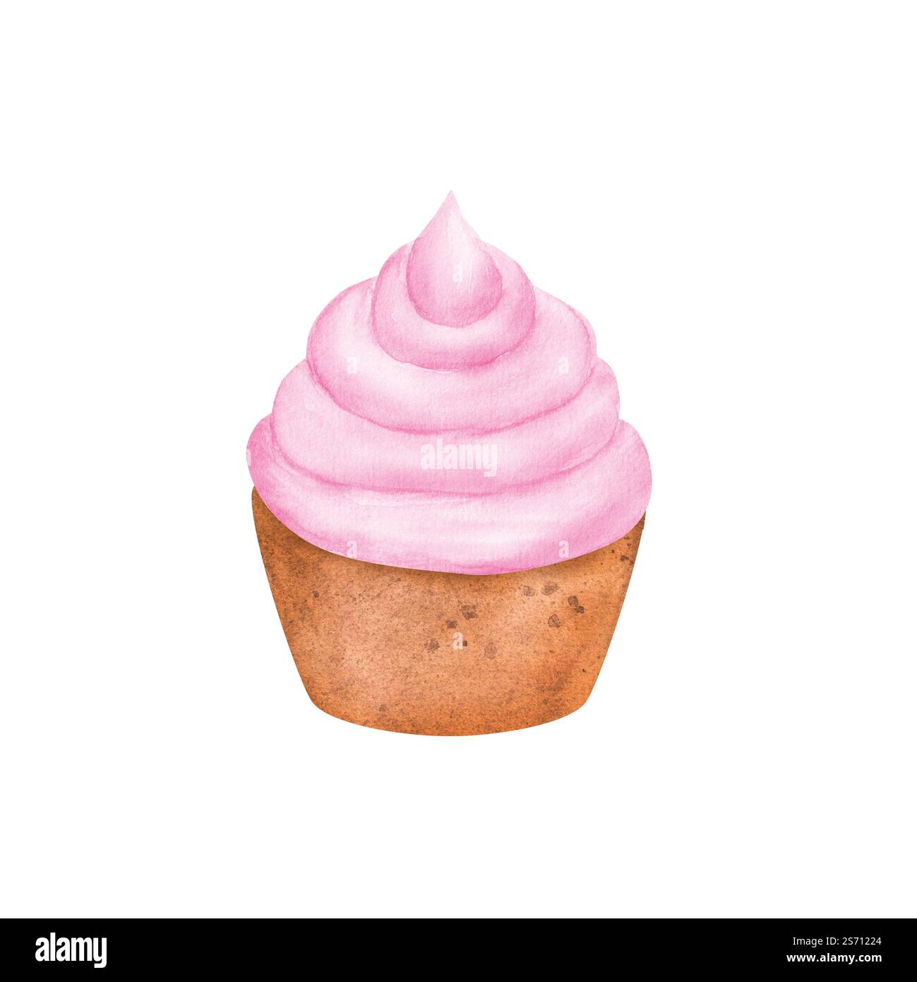 A small cupcake with pink cream. Sweet dessert. Food clipart. Hand ...