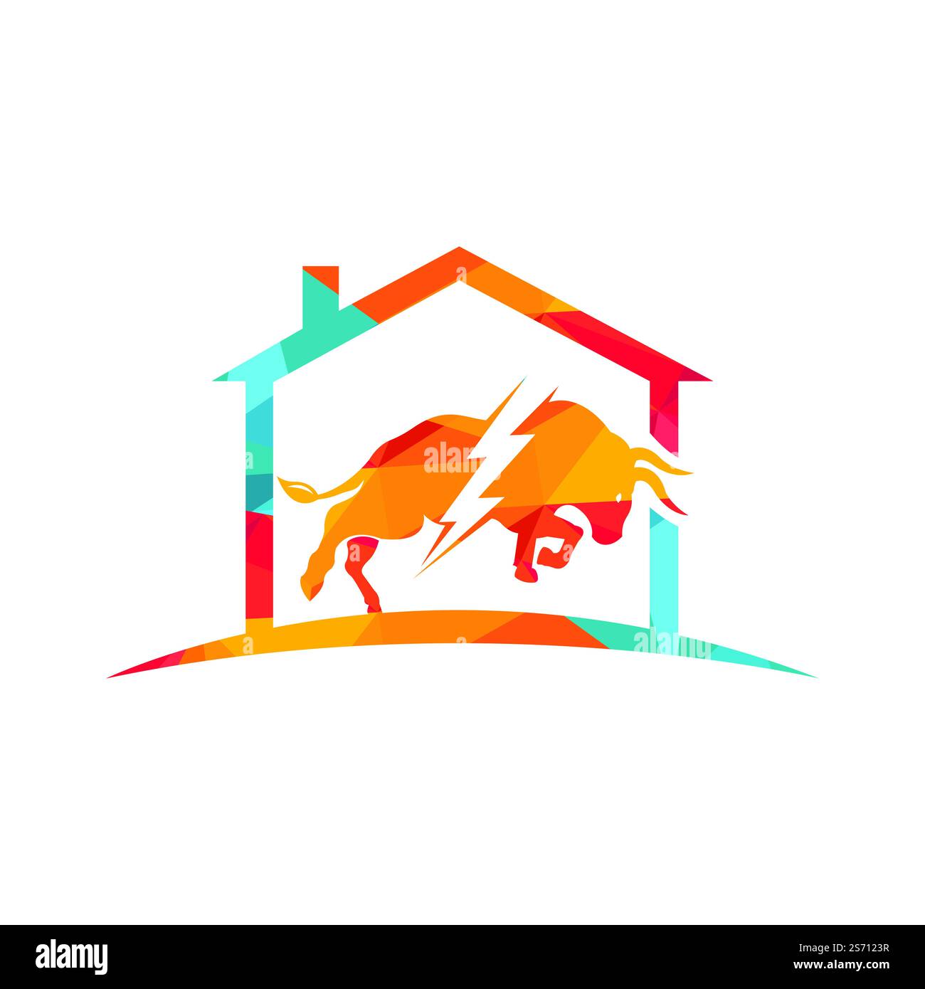 Bull with thunder and home logo design. Flash electric energy in bull ...