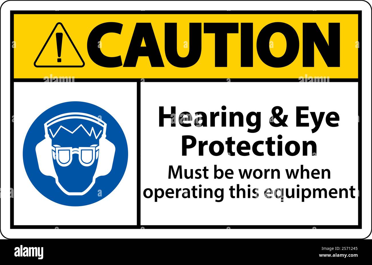 Caution Hearing and Eye Protection Sign On White Background Stock ...