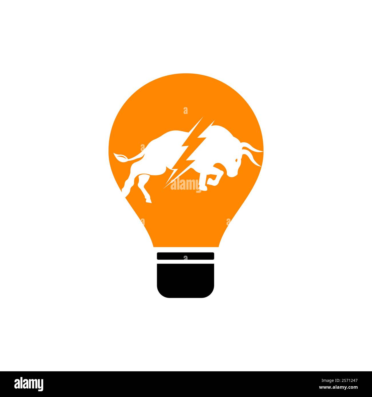 Bull with thunder and light bulb logo design. Flash electric energy in ...