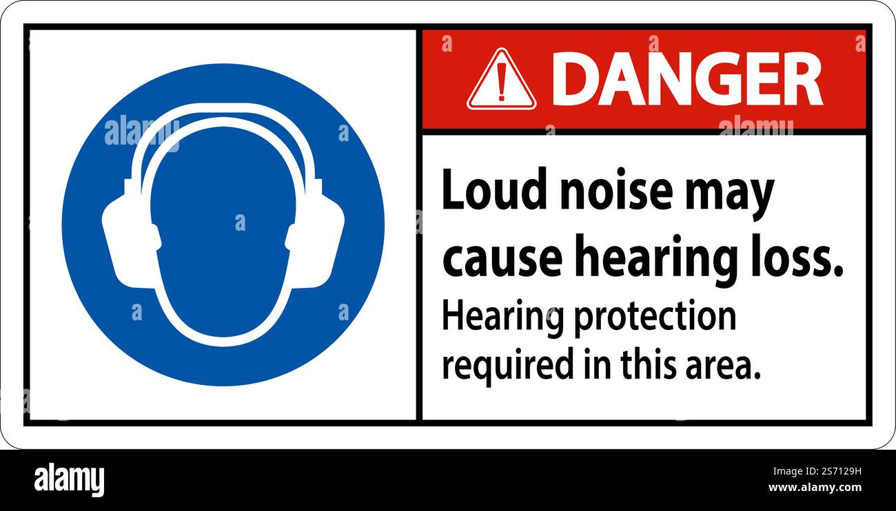 Danger Hearing Protection Required Sign On White Background Stock ...