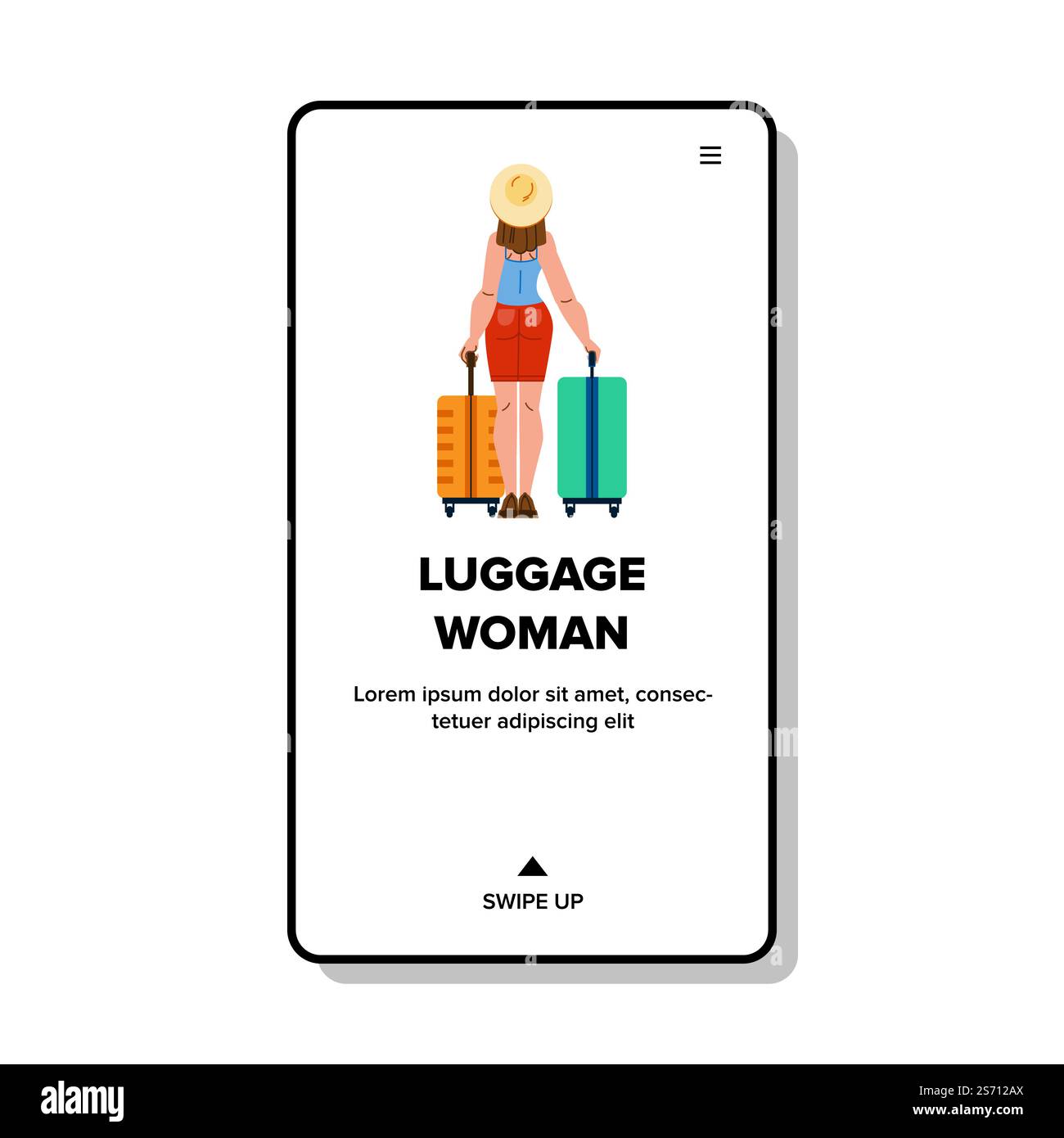 luggage woman vector. travel suitcase, bag baggage, girl vacation ...