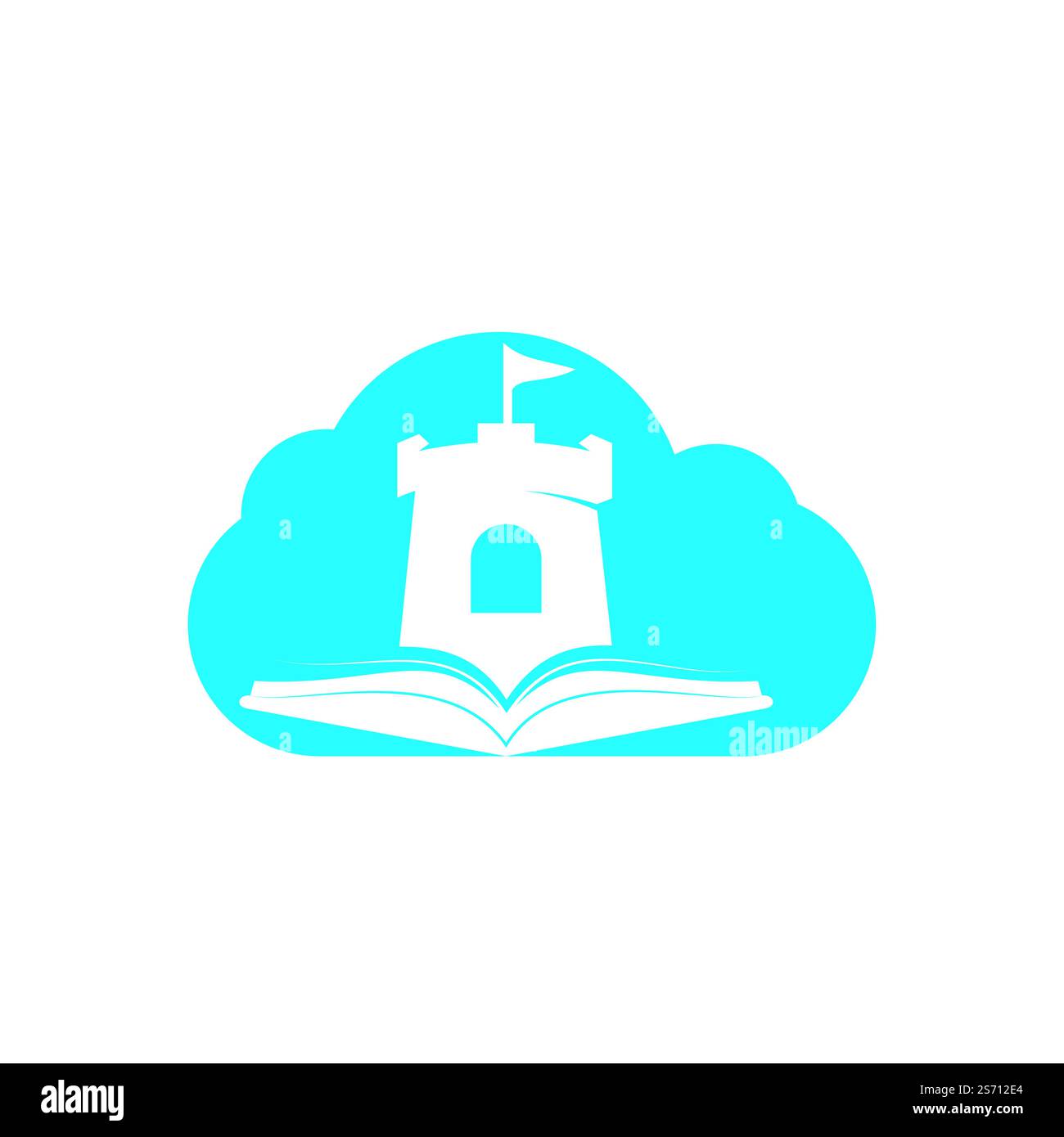 Castle book with cloud vector logo design. Unique bookstore, library ...