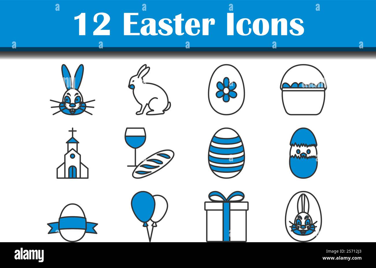 Easter Icon Set. Editable Bold Outline With Color Fill Design. Vector ...