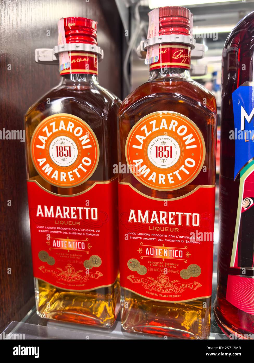 Bobruisk, Belarus - January 8, 2025: Two elegant bottles of amaretto ...
