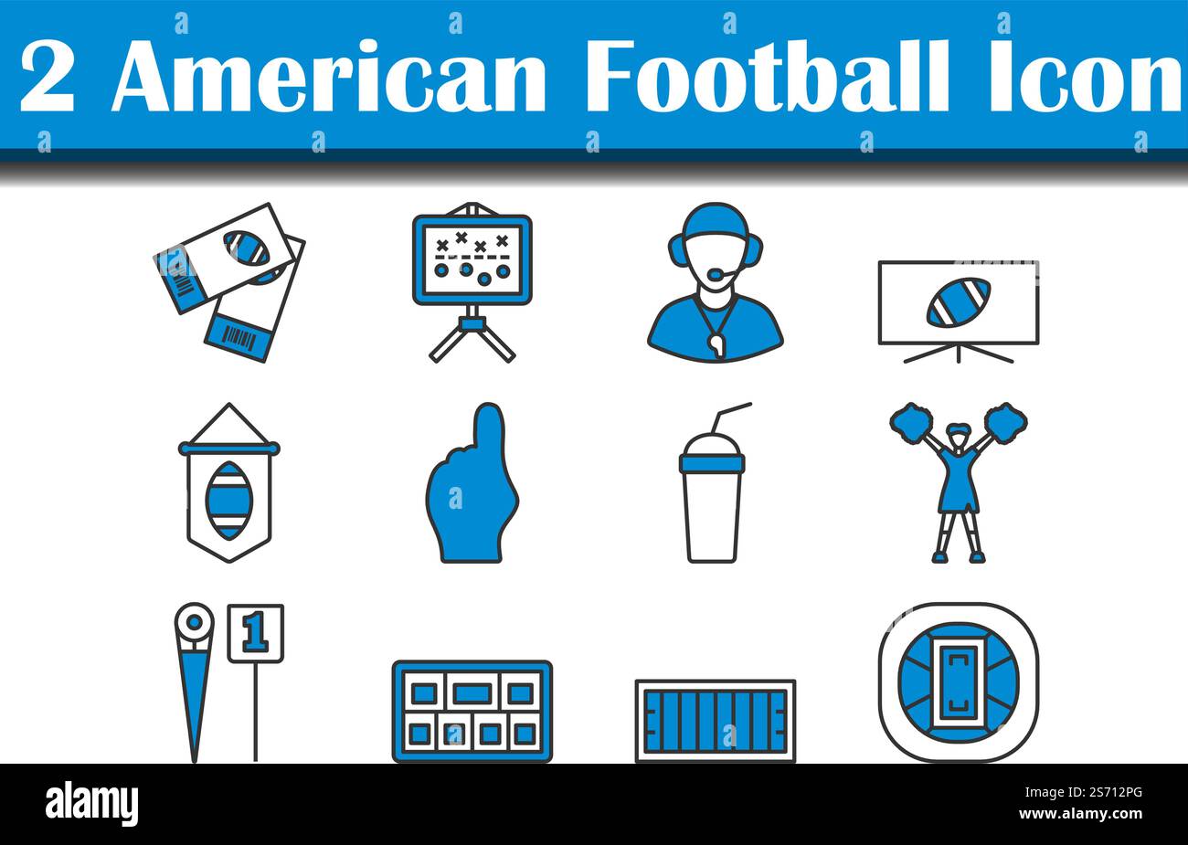 American Football Icon Set. Editable Bold Outline With Color Fill ...