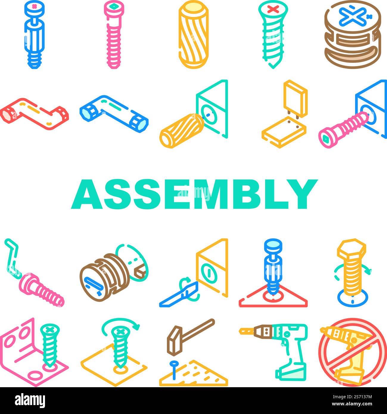 Assembly instruction furniture icons set vector manual diy hi-res stock ...
