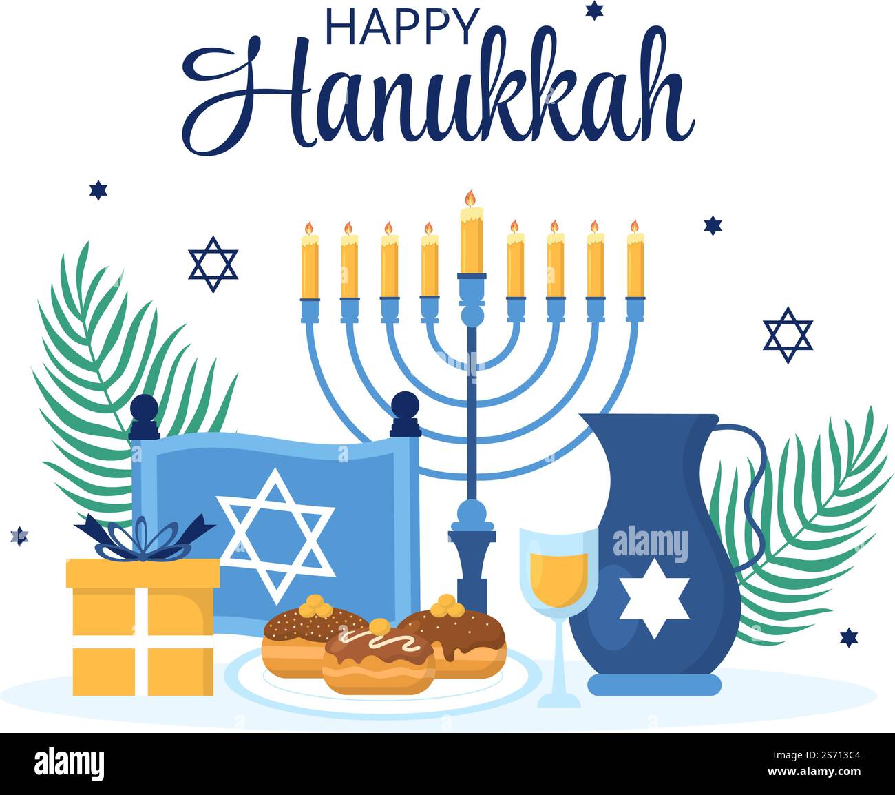 Happy Hanukkah Jewish holiday Template Hand Drawn Cartoon Flat ...