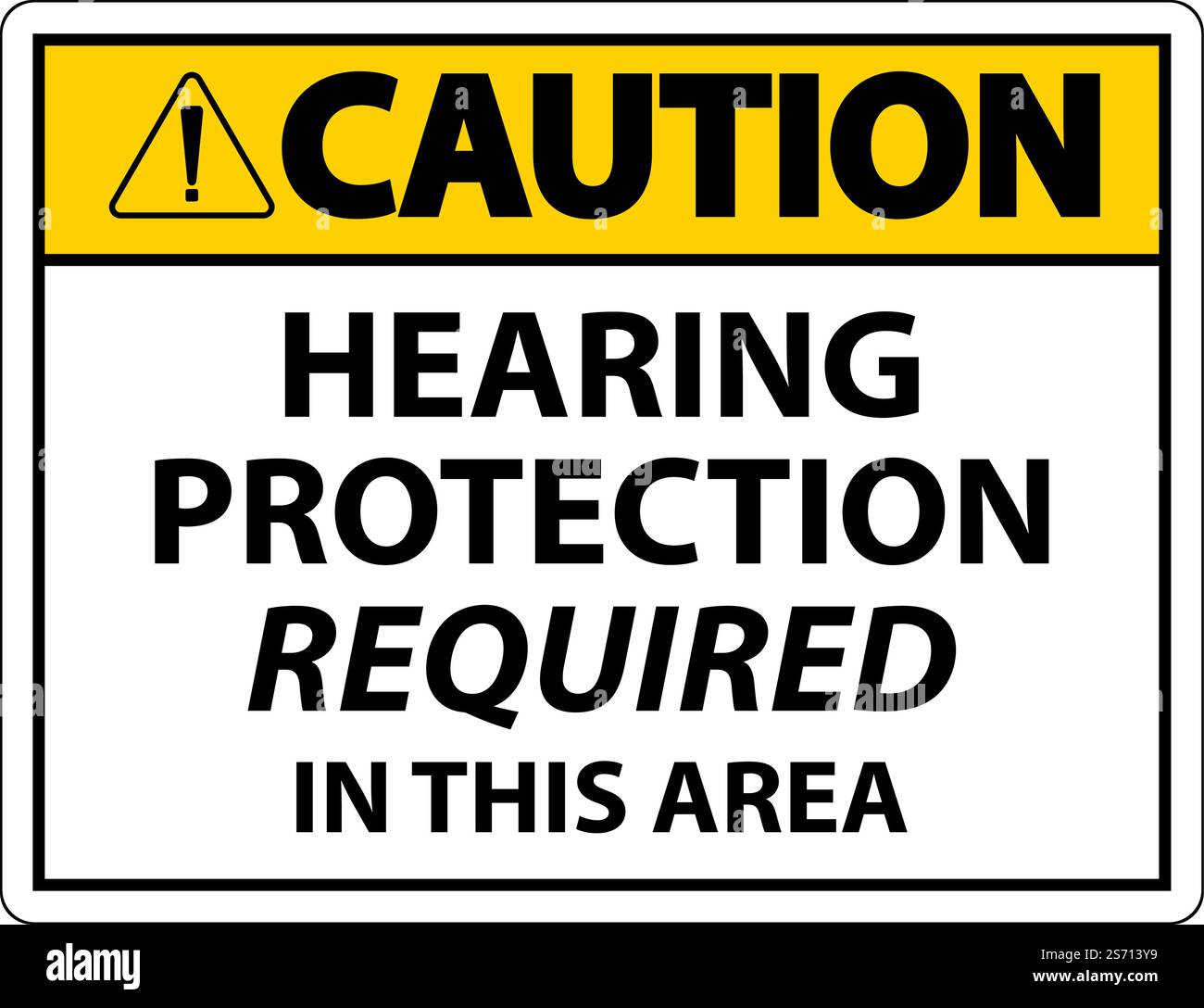 Caution Hearing Protection Required Sign On White Background Stock ...