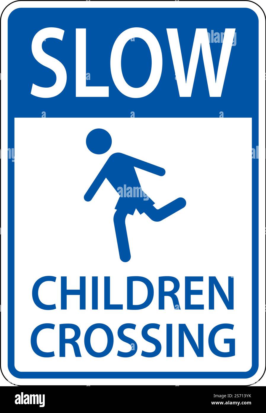 Slow Children Crossing Sign On White Background Stock Vector Image ...