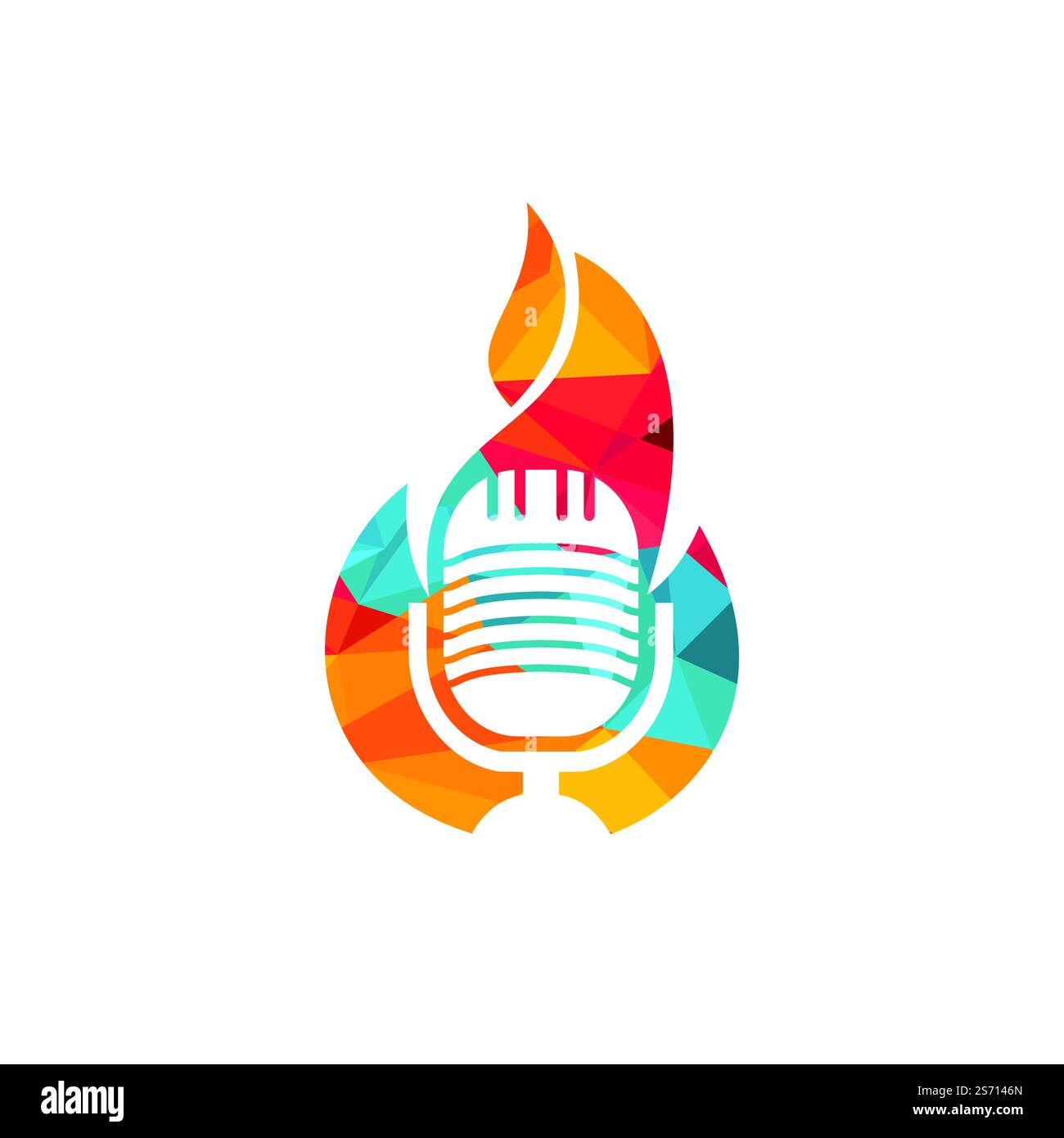 Fire Podcast logo design template. Flame fire podcast mic logo vector ...