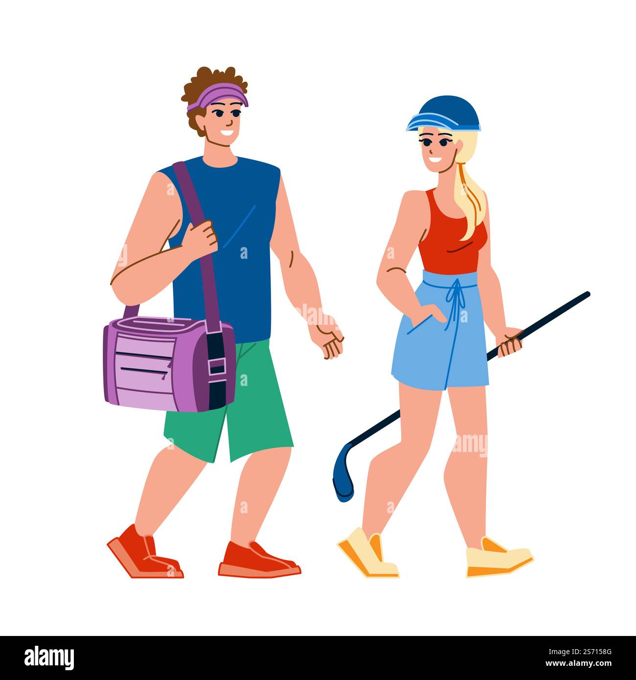 couple golf vector. sport woman, man leisure, lifestyle golfer, outdoor ...
