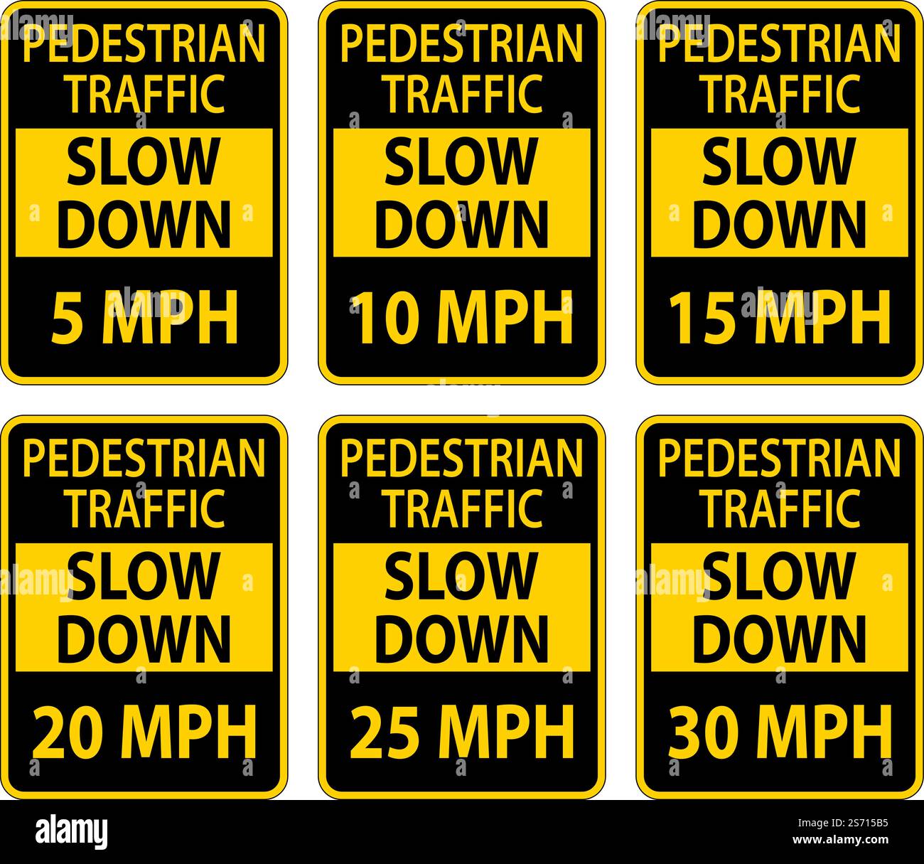 Slow Down Pedestrian Traffic Sign On White Background Stock Vector ...