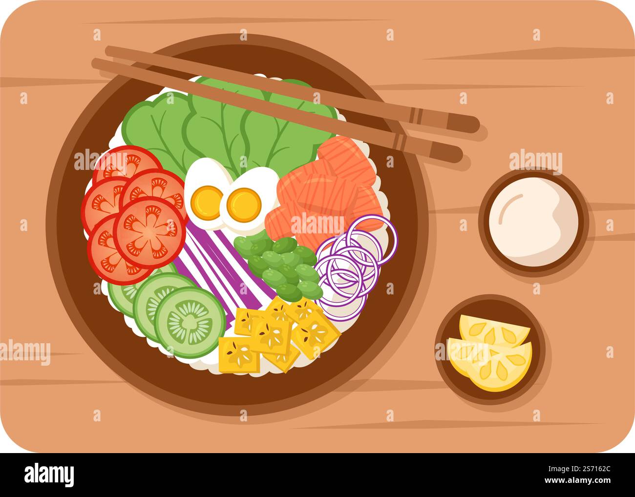 Hawaiian Dish Poke Bowl Food Template Hand Drawn Cartoon Flat ...