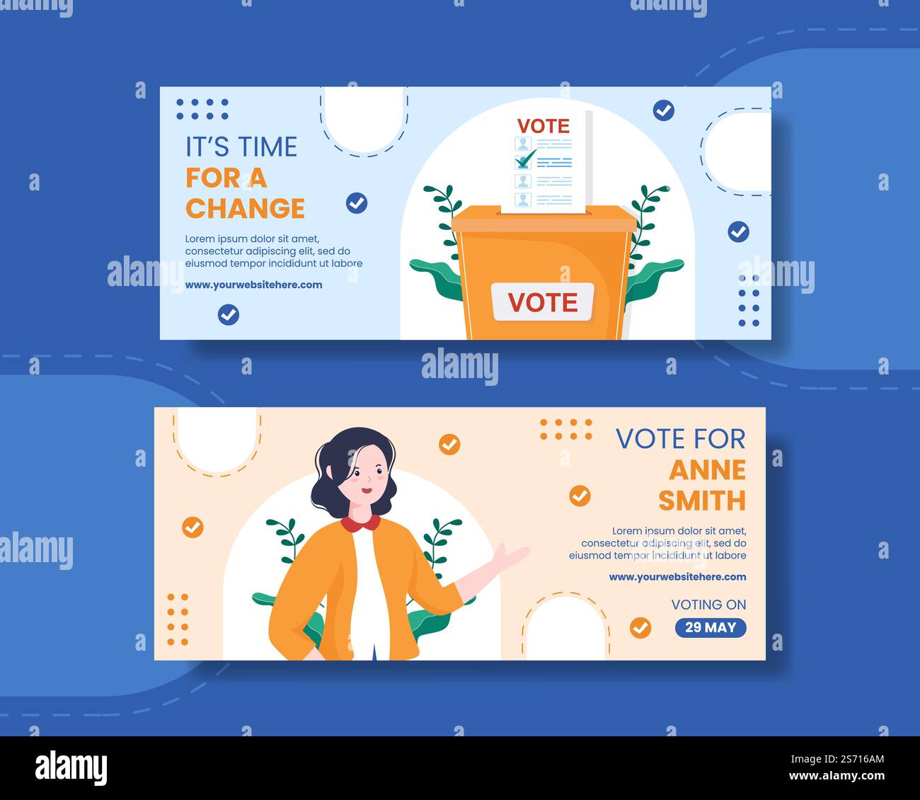 Election Day Political Horizontal Banner Template Hand Drawn Cartoon ...