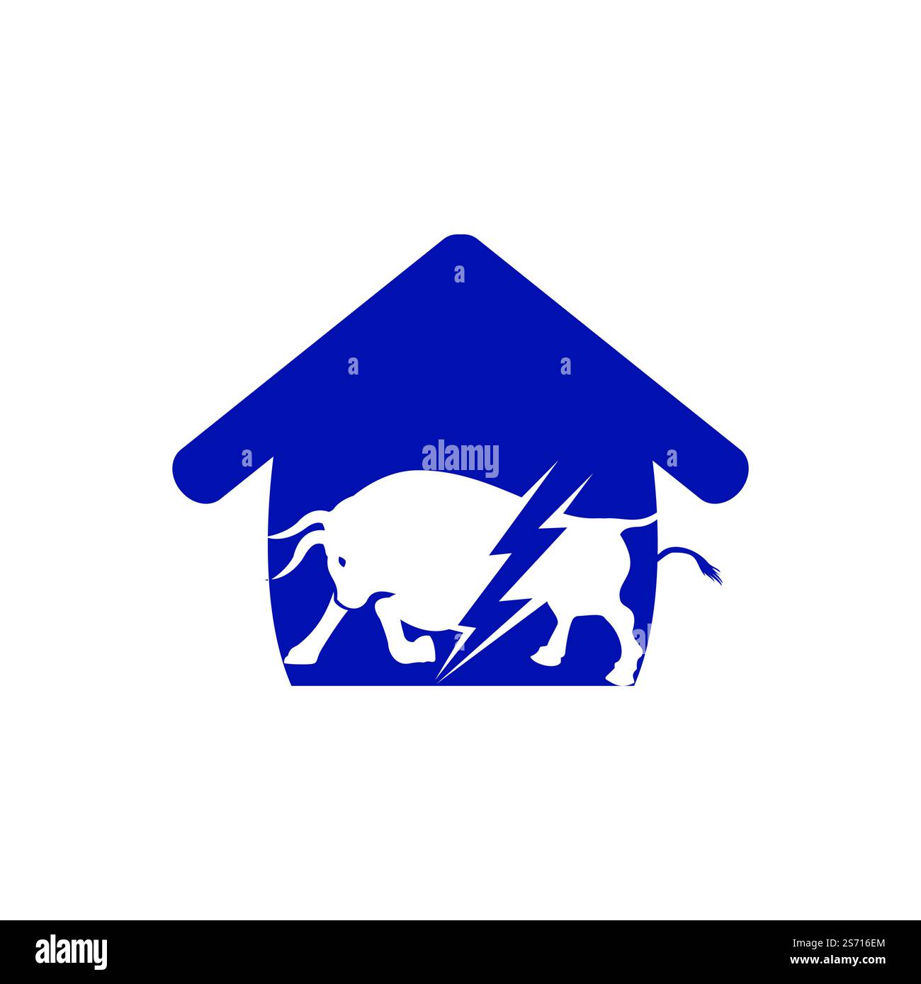 Bull with thunder and home logo design. Flash electric energy in bull ...