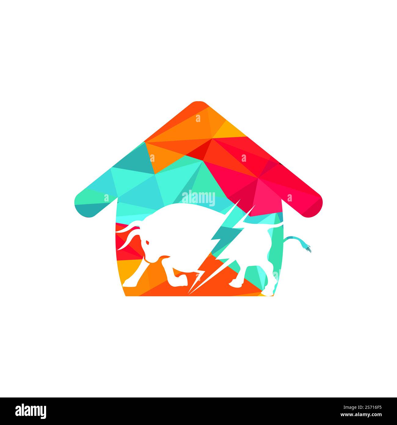 Bull with thunder and home logo design. Flash electric energy in bull ...