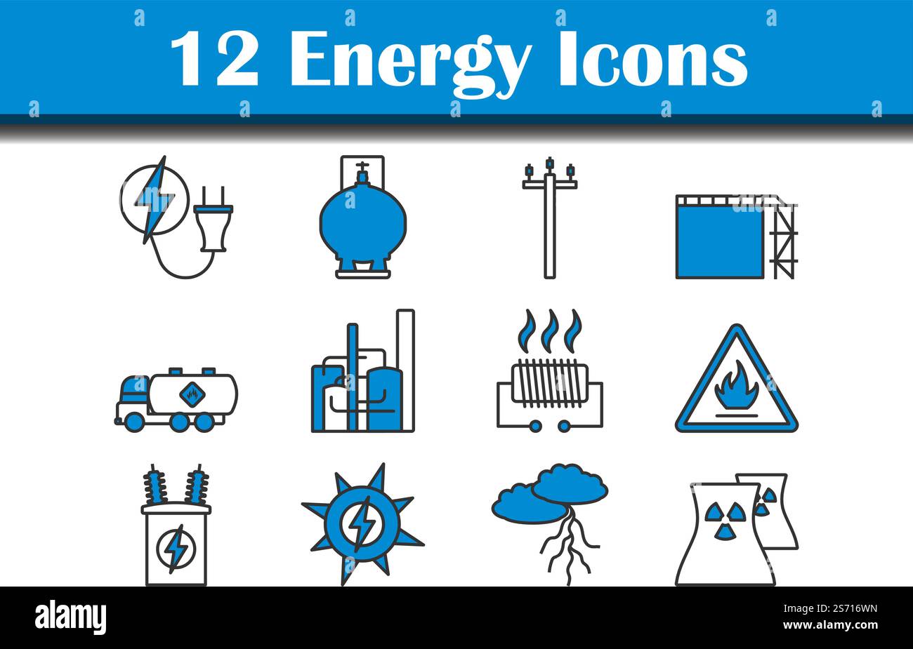 Energy Icon Set. Editable Bold Outline With Color Fill Design. Vector ...