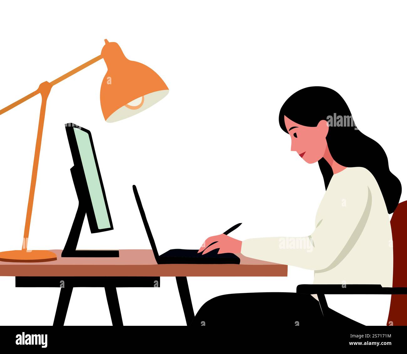 Female freelancer sitting desk Stock Vector Images - Alamy