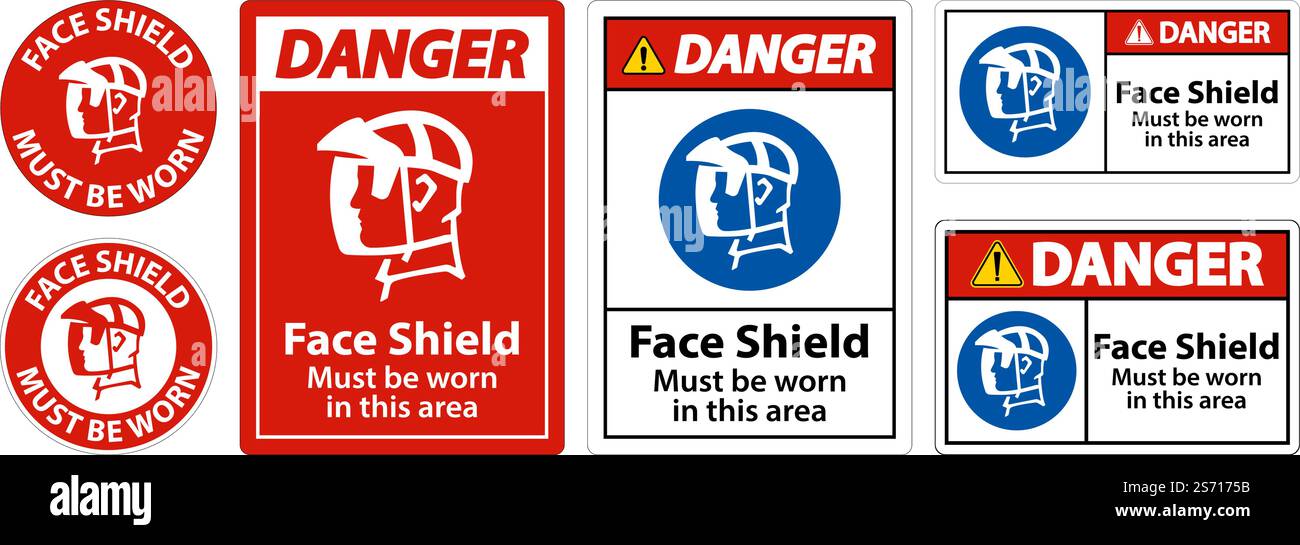 Danger Face Shield Must Be Worn Sign On White Background Stock Vector ...