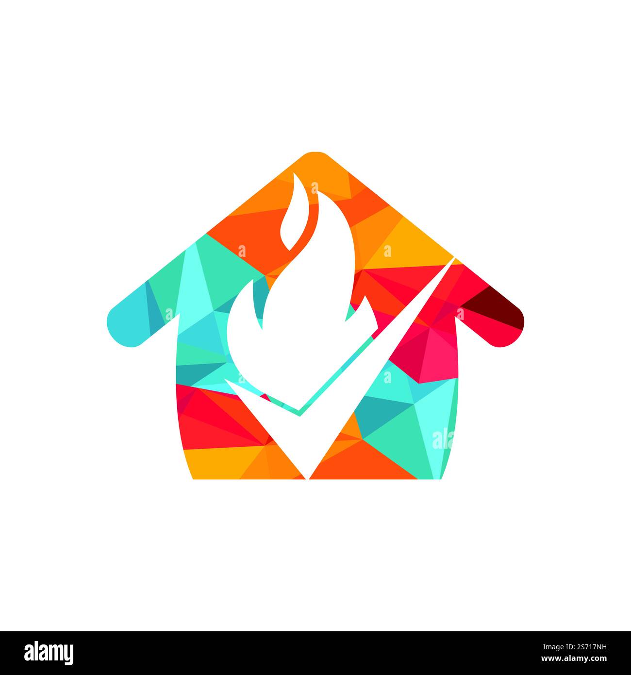 Fire check vector logo design template. Fire and checkmark with home ...