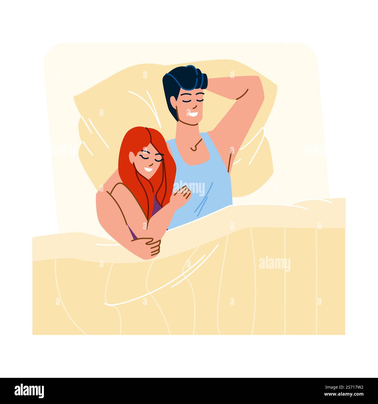 couple sleeping vector. bed man, woman happy, bedroom young, family lifestyle, wife husband ...