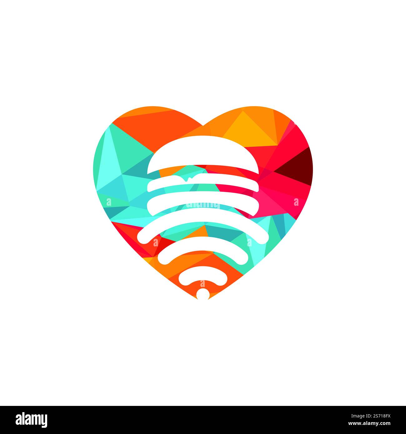Online food logo design concept. Hamburger and WiFi signal with heart ...