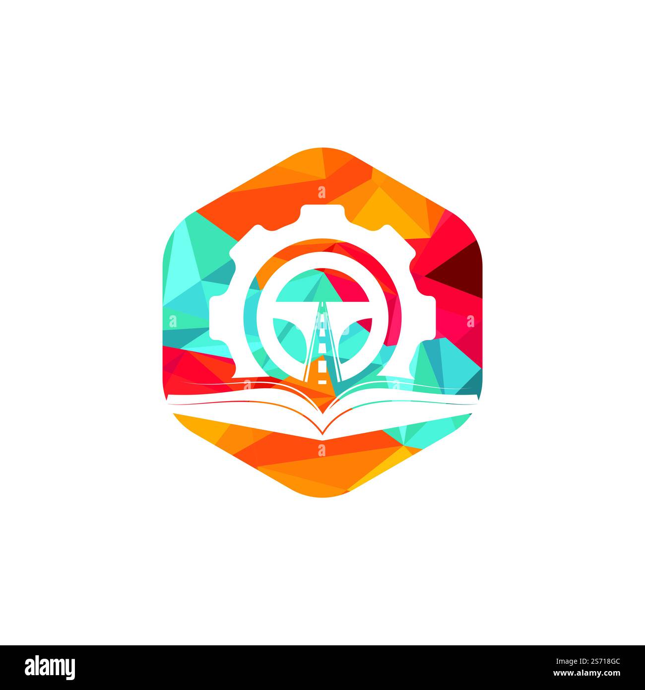 Driving school logo design. Steering wheel with Cog and book icon Stock ...