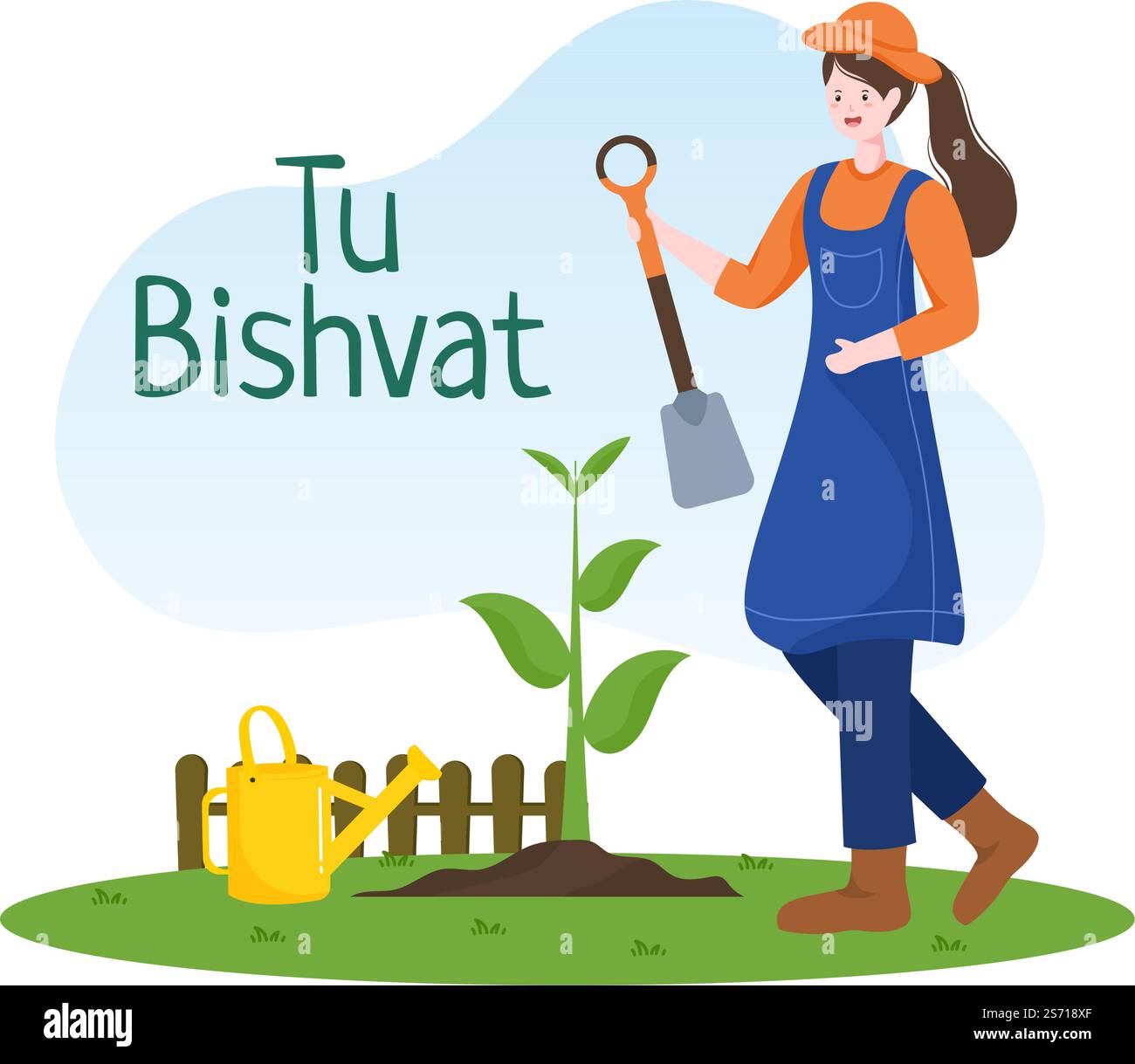 Tu BiShvat Template Hand Drawn Cartoon Flat Illustration Blooming tree ...