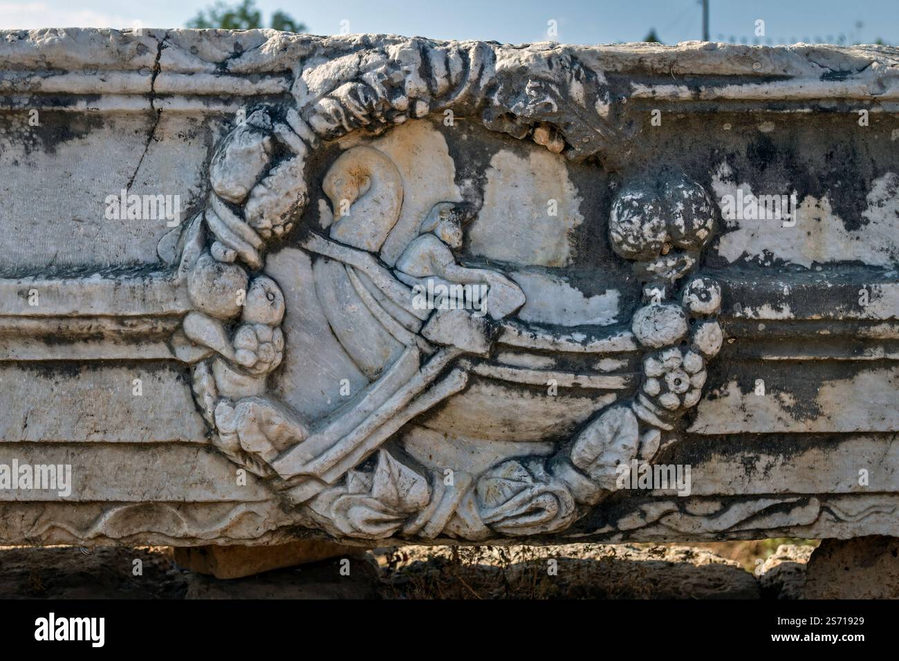 Ornate marble bas-relief depicting helmsman on boat, from Ancient ...