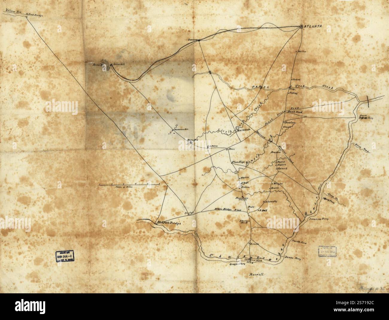 [Pen and ink sketch map drawn on tracing cloth, showing roads, streams ...