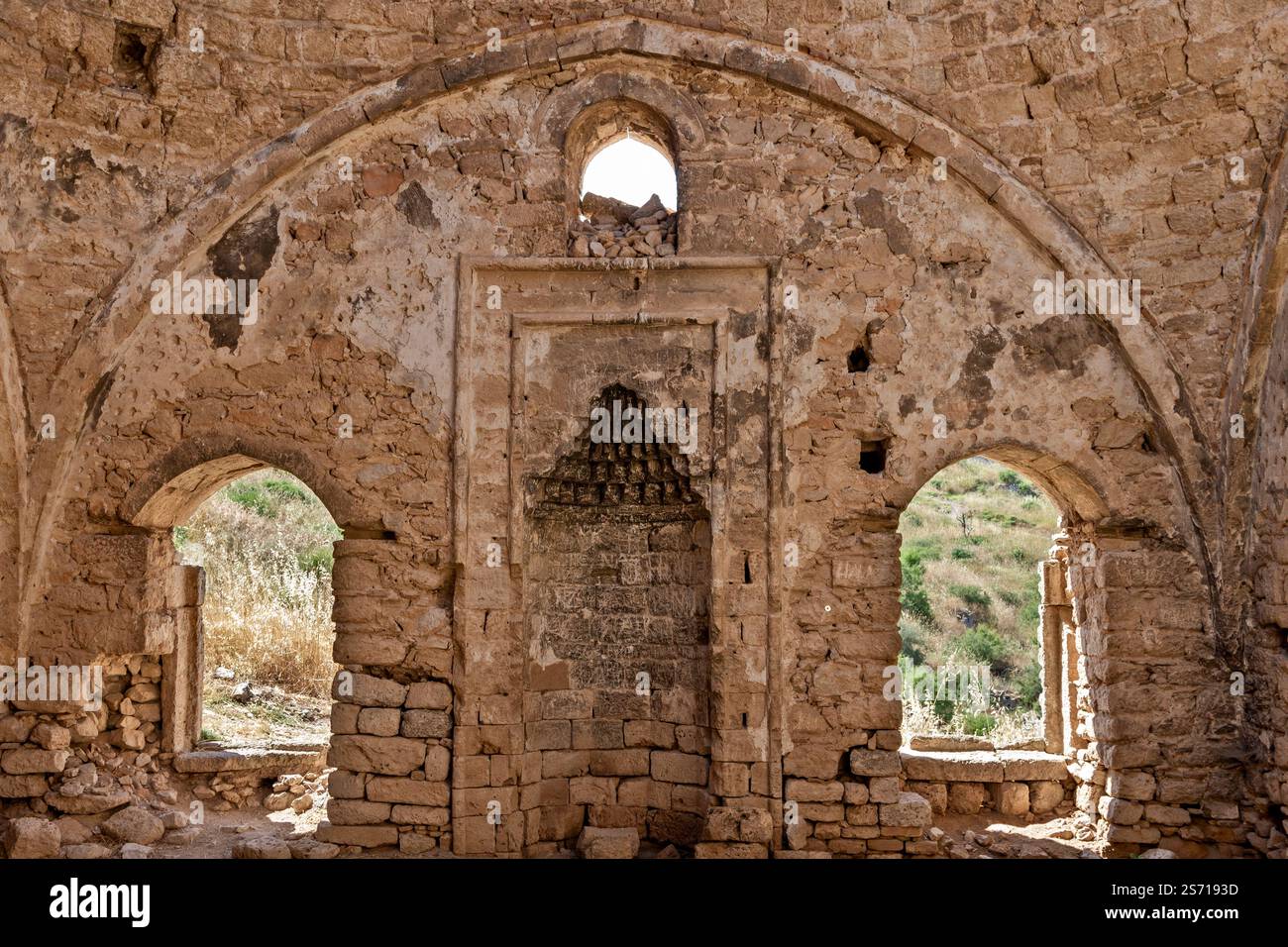 Interior of a medieval mosque on Akrokorinth Castle, Greece, featuring ...