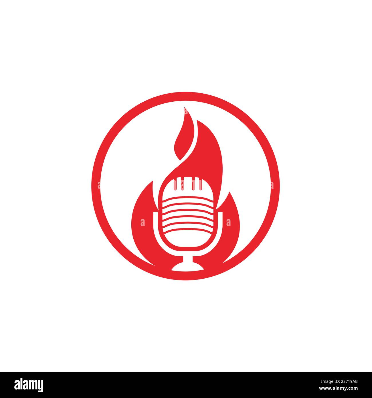 Fire Podcast logo design template. Flame fire podcast mic logo vector ...