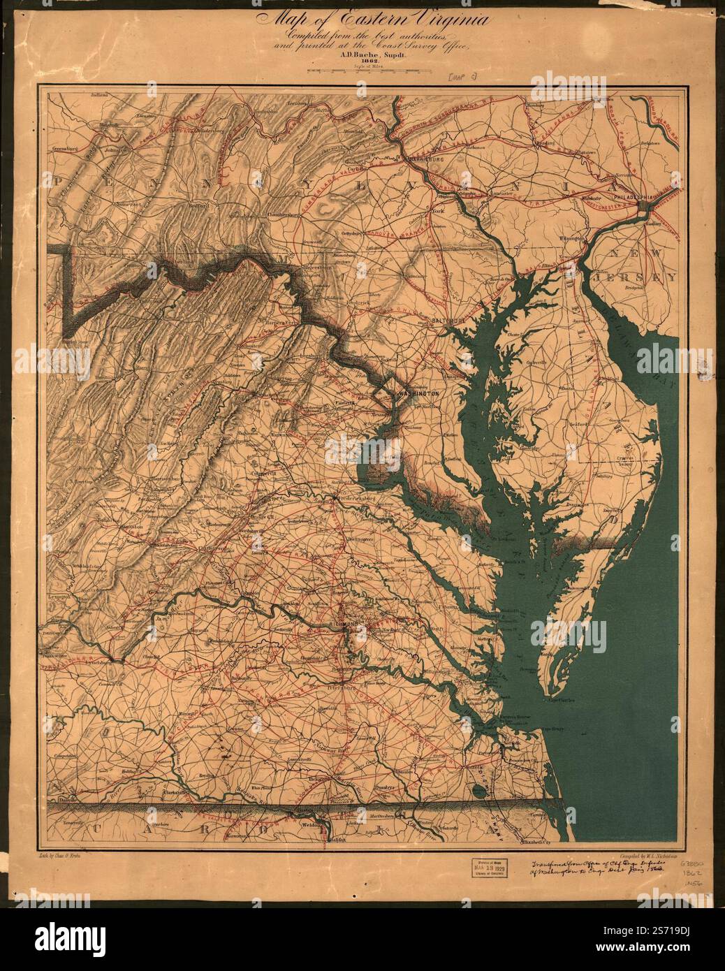 Map of eastern Virginia 1862 by Nicholson W. L Stock Photo - Alamy