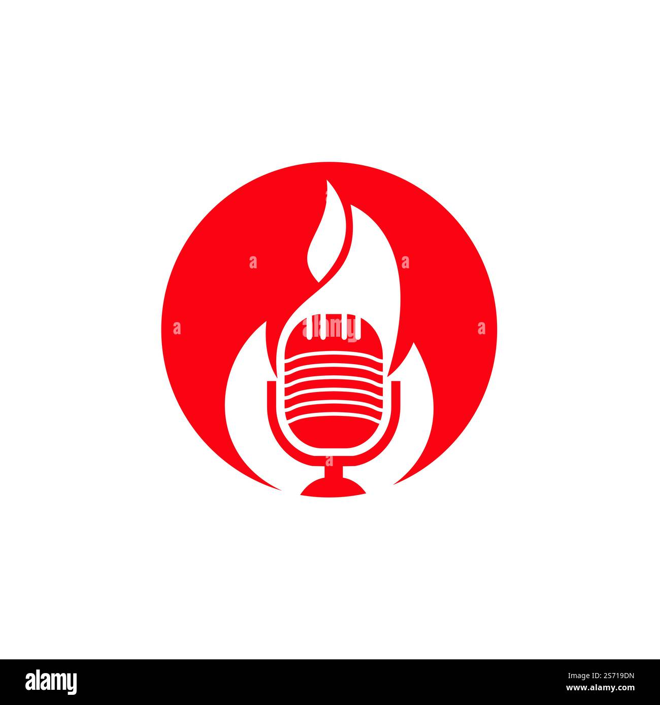 Fire Podcast logo design template. Flame fire podcast mic logo vector ...