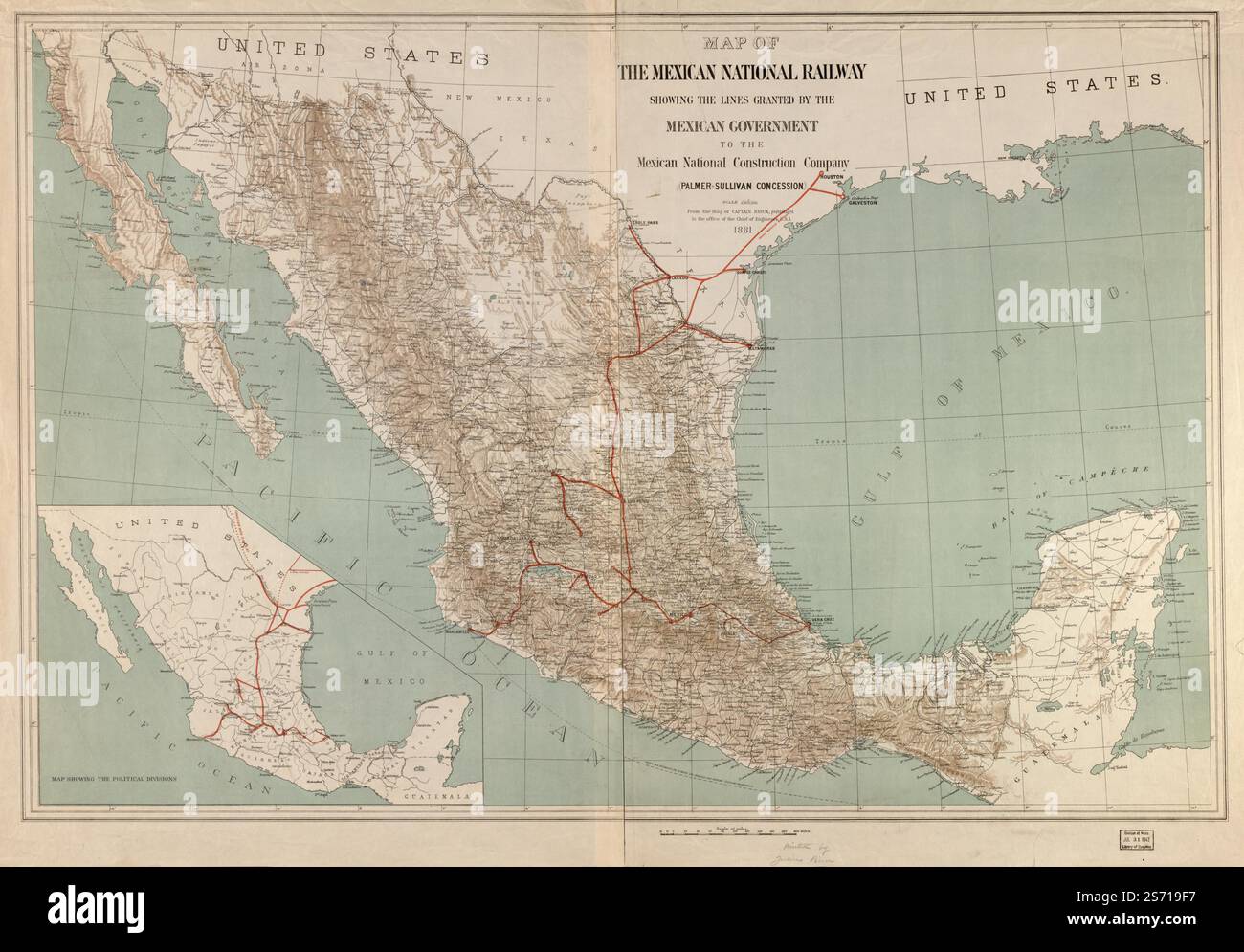 Map of the Mexican National Railway showing the lines granted by the ...