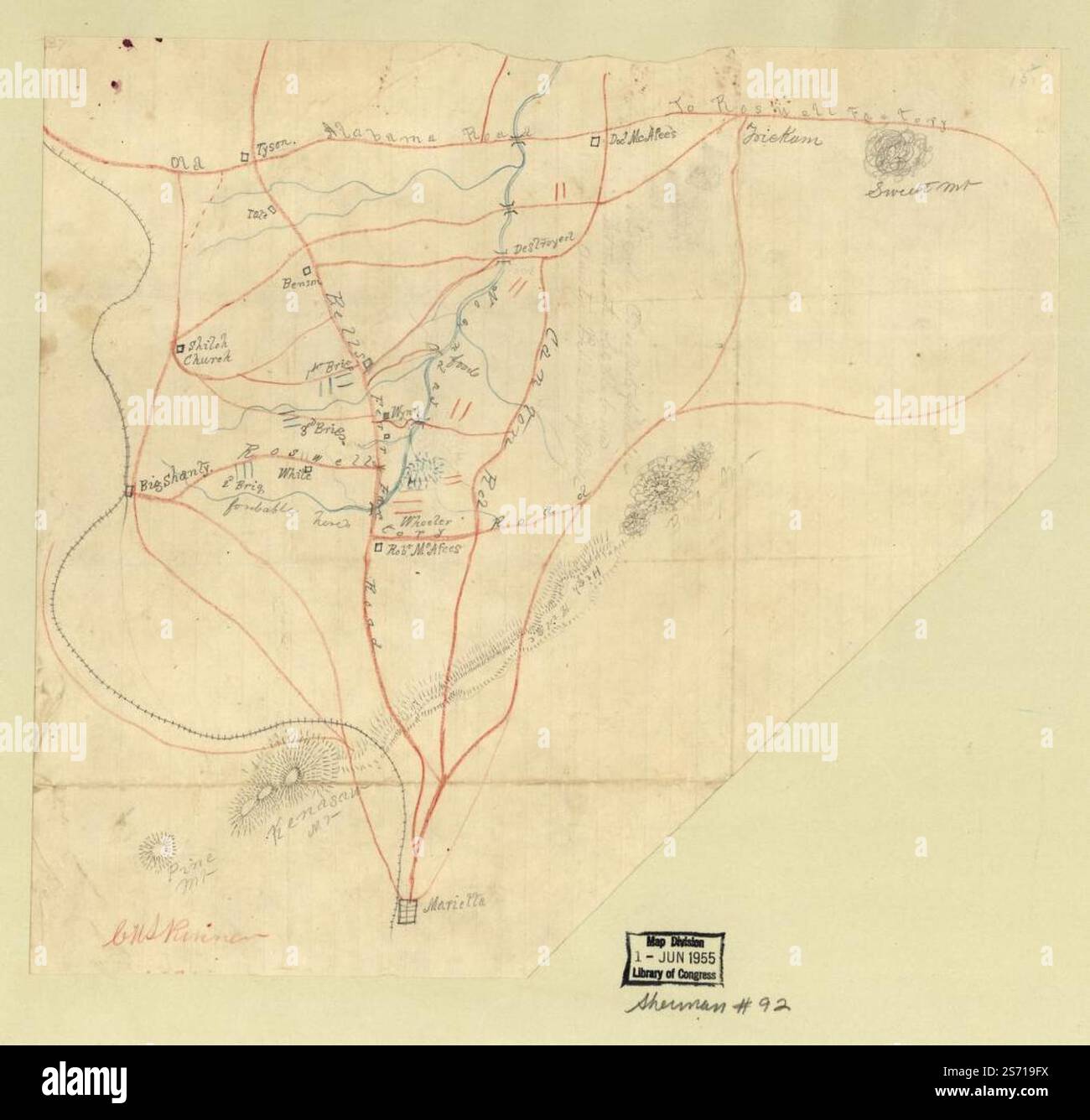 [Map showing the position of troops to the north of Marietta, Georgia ...