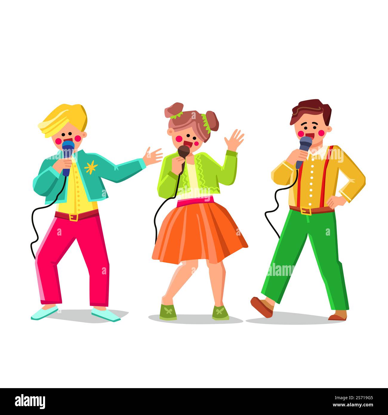 singing kids vector. child girl microphone, song singer, music fun ...