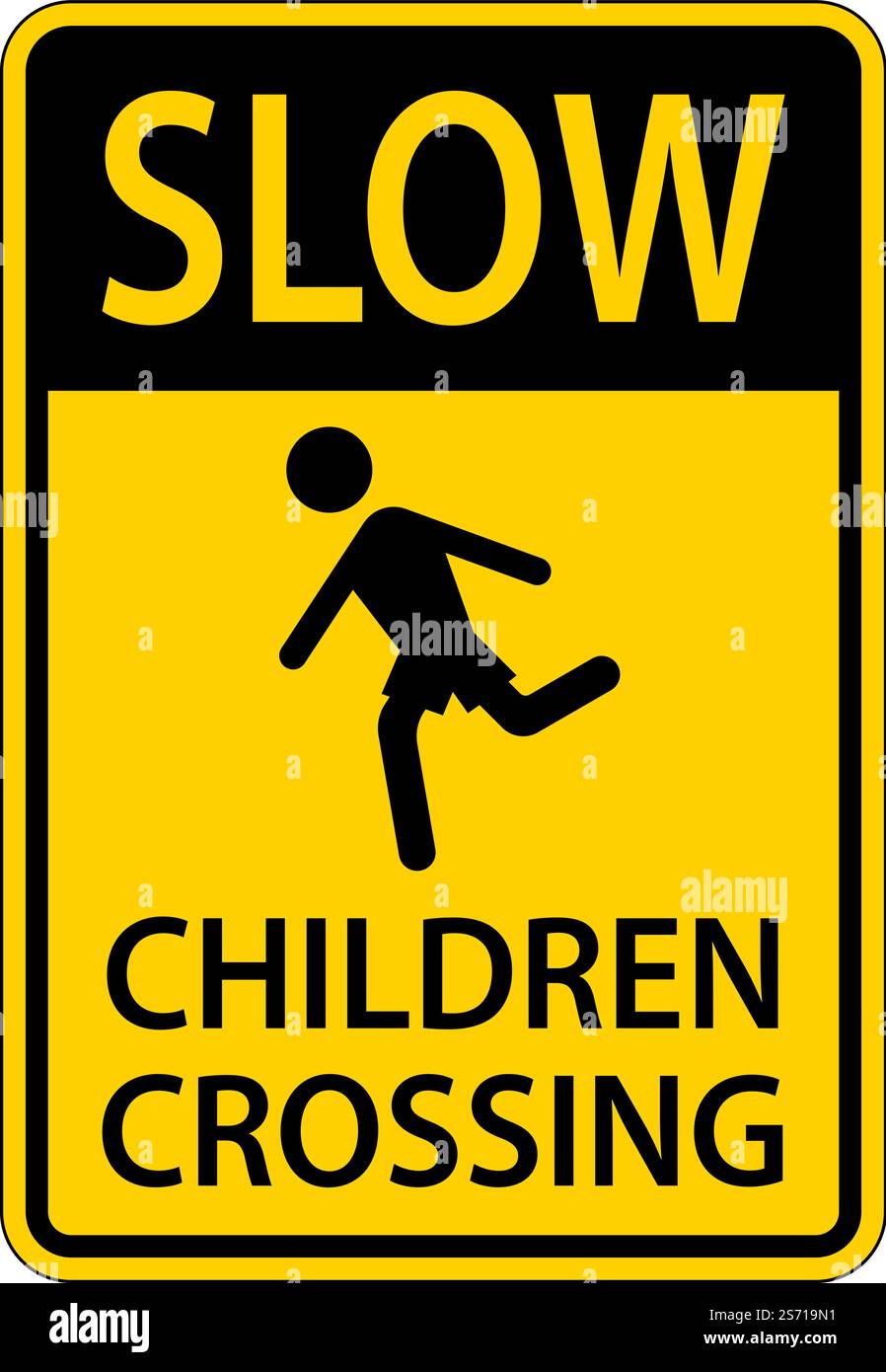 Slow Children Crossing Sign On White Background Stock Vector Image ...