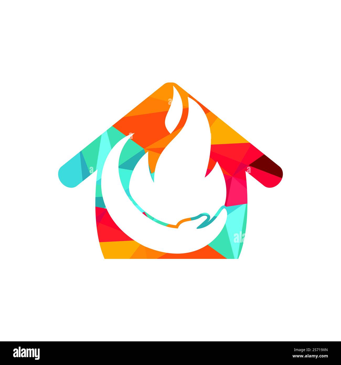 Fire care vector logo design concept. Hand and fire with house icon ...