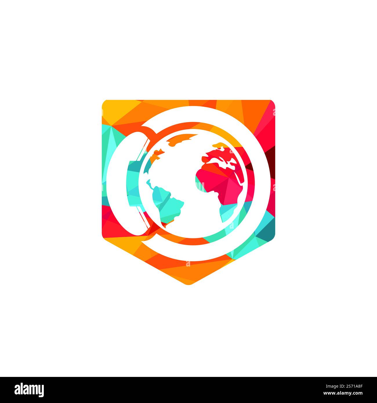 Globe with handset vector logo icon. Call and globe icon international ...