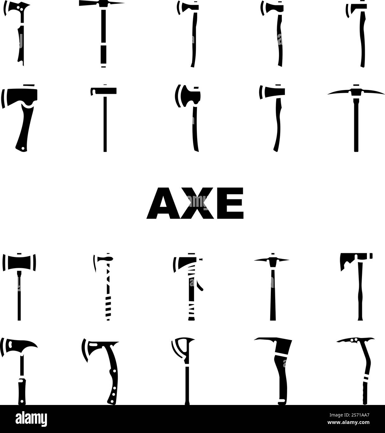 axe hatchet wood blade tool icons set vector. wooden equipment, ax work ...