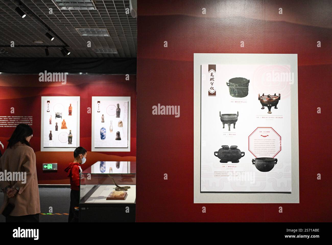 Beijing, China. 18th Jan, 2025. Visitors view exhibits at a Chinese ...